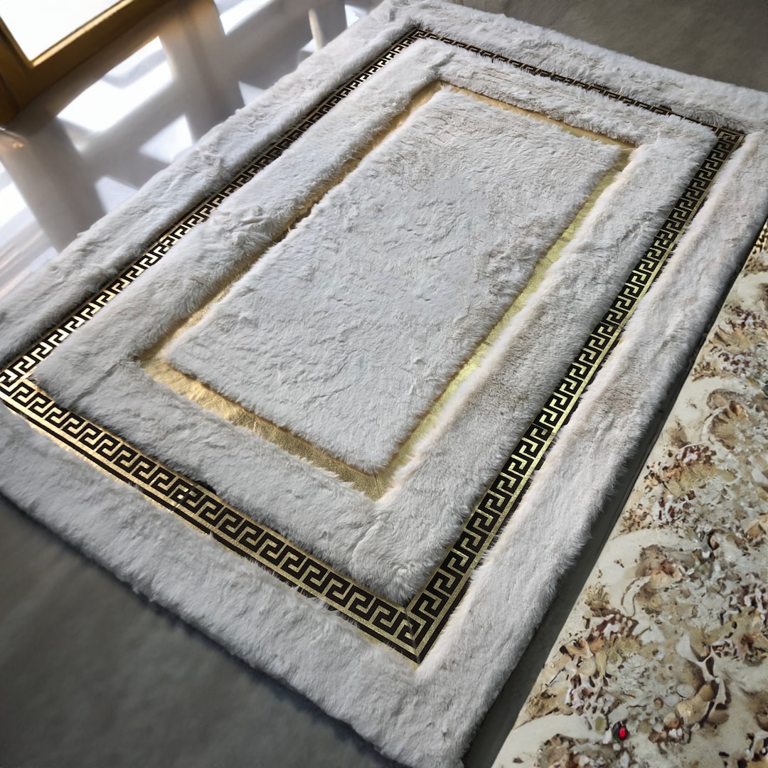 Luxury Blackwhite Gold Large Plush Area Rug 6 X 8, White Fluffy Rug for ...