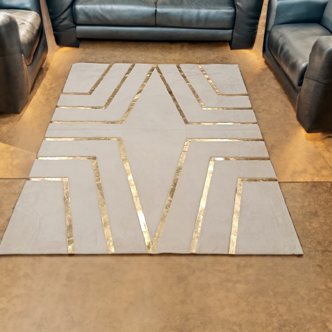 Geometric Plush Area White Rug, Faux Leather Living Room 8x10 Rug ...