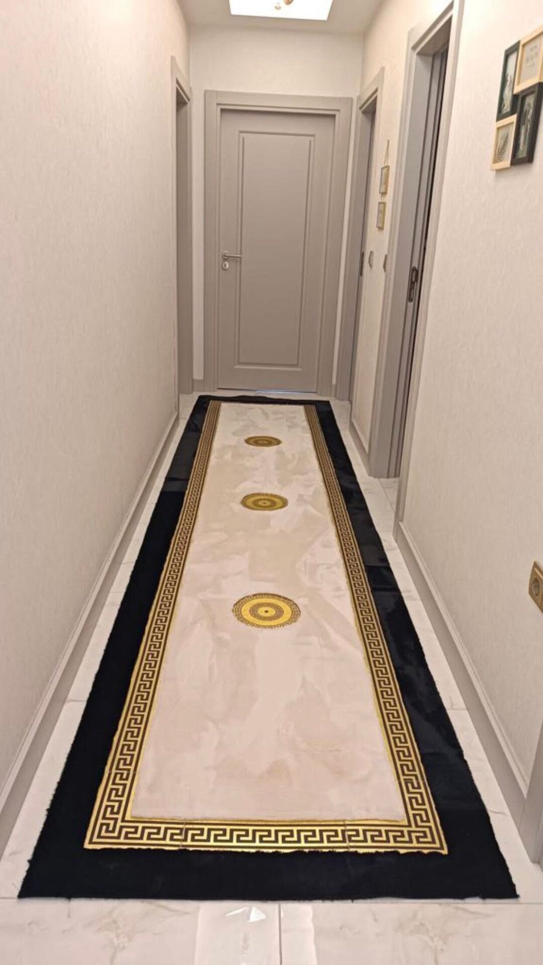 Plush Soft Black Gold Hallway Rug, Faux Leather Corridor Rug ...