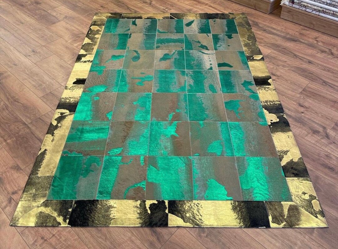 Green Luxury Cowhide Living Room Rug, Genuine Cow Leather Carpet for ...