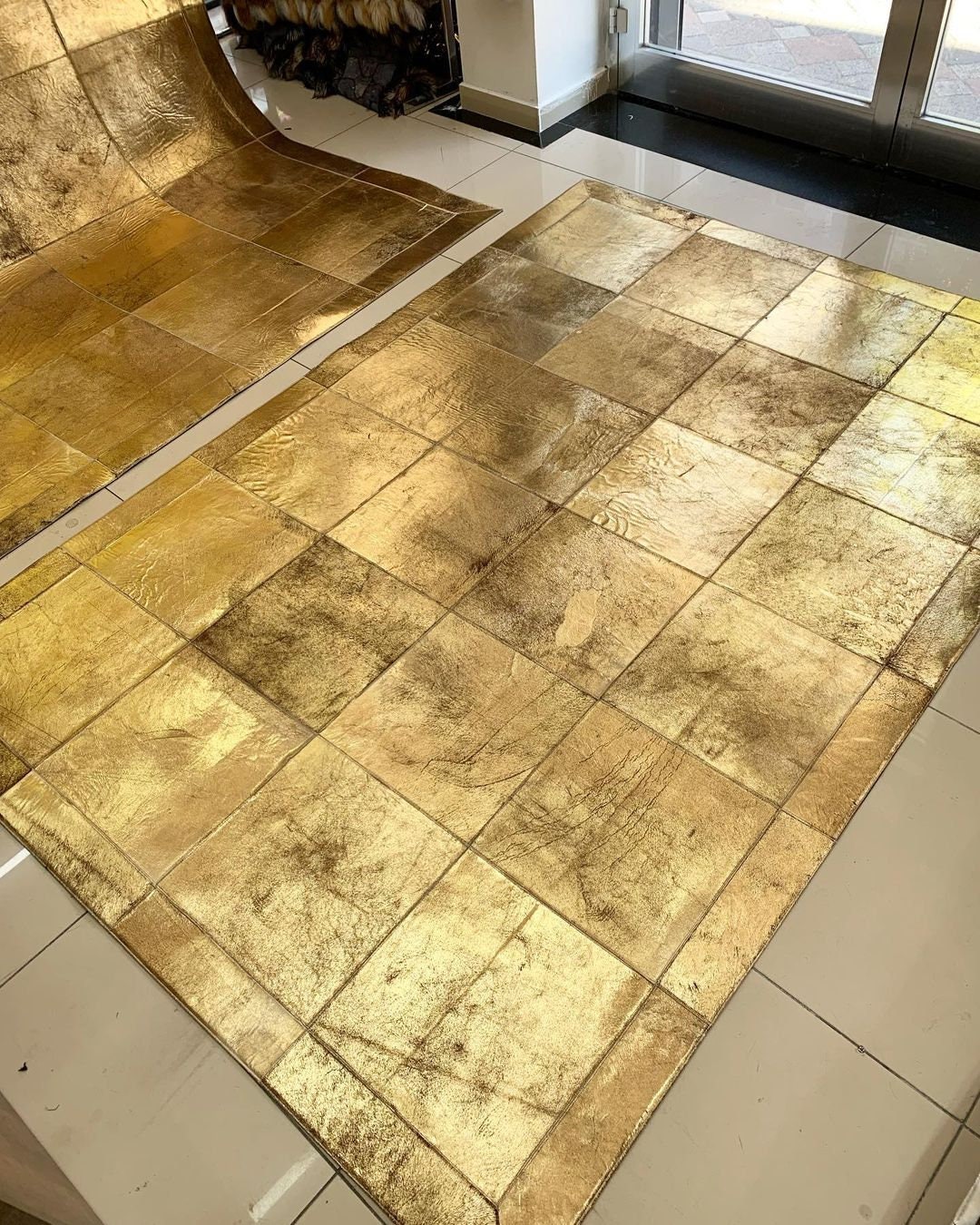 Gold Leather Luxury Living Room Cowhide Rug, Gold Cowhide Floor Carpet ...