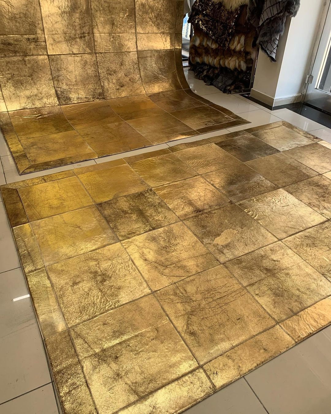 Gold Leather Luxury Living Room Cowhide Rug, Gold Cowhide Floor Carpet ...