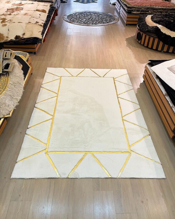 White and Gold Plush Rug White Area Rug White and Gold - Etsy