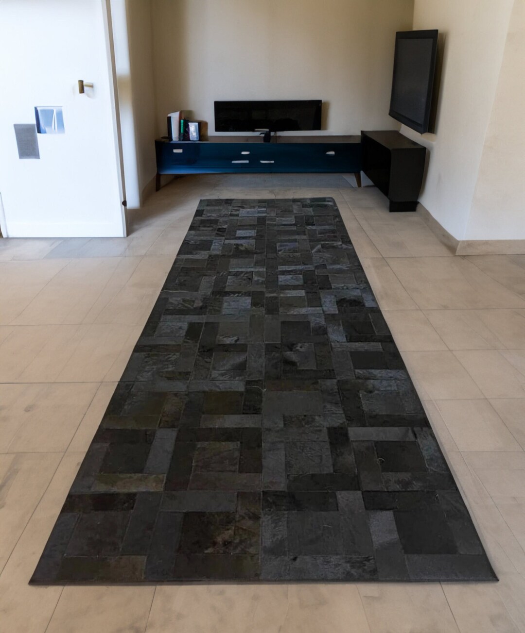 Hallway Black Cowhide Patchwork 2x9 Rug, Runner Corridor Cowhide ...