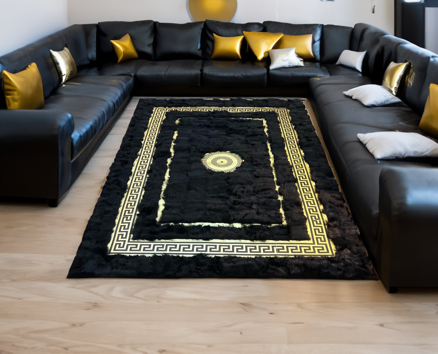 Luxury Black Gold Large Sheepskin Area Rug 6 X 8, Black Sheepskin Rug ...