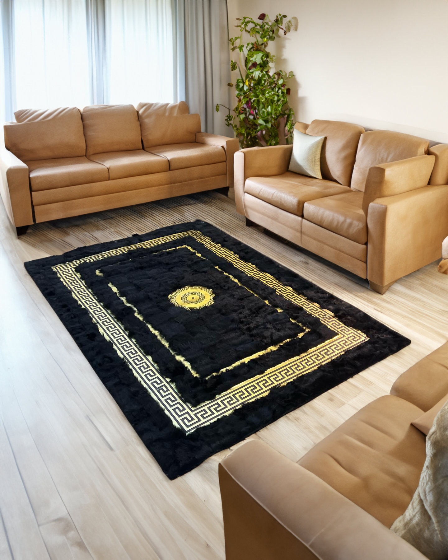 Luxury Black Gold Large Sheepskin Area Rug 6 X 8, Black Sheepskin Rug ...