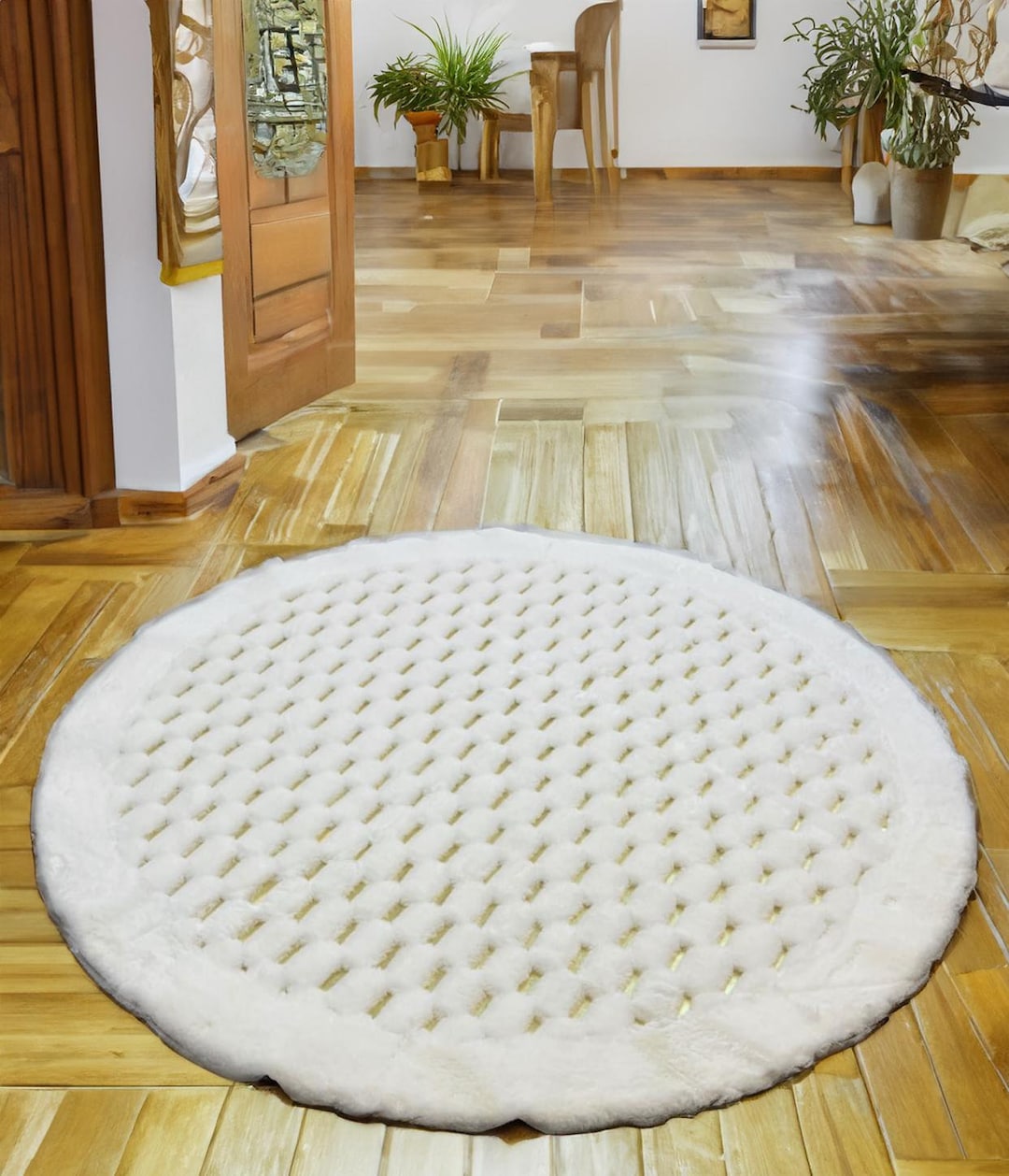 White Round Rug for Bedroom, Fluffy Circle Rug 6'X6' Rug for Living ...