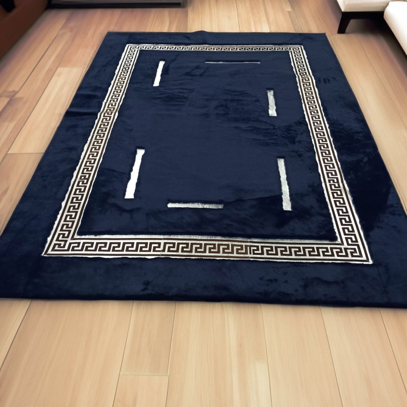 Faux Fur Modern Area Plush 8x10 Rug Large Living Room Navy Blue and ...