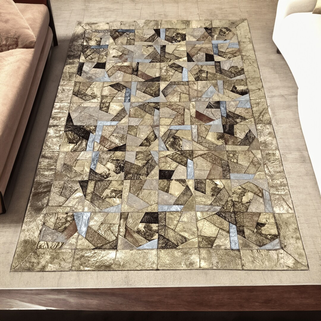 Gold Leather Luxury Living Room Cowhide Rug, Gold Cowhide Floor Carpet ...
