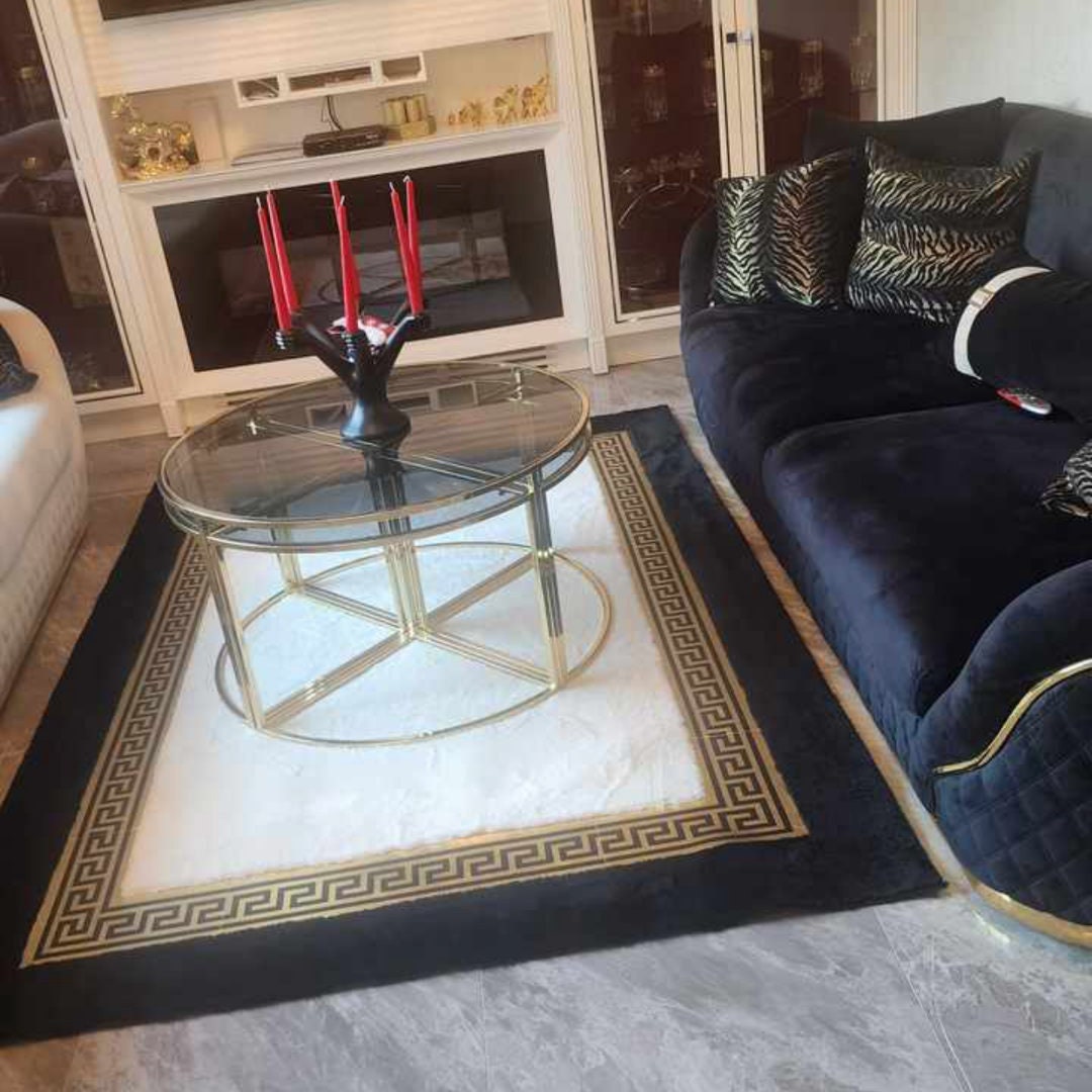 Luxury Black White Large Plush Area Rug 6 X 8, Faux Leather Black Gold ...