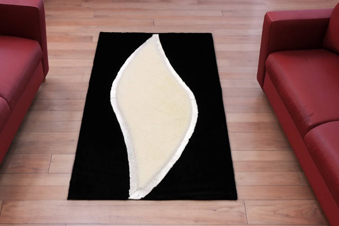 Luxury Black White Plush Area Rug, Faux Fur Living Room Rug Large ...