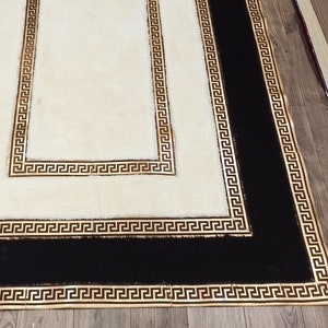 Geometric Plush Area White Black Gold Rug, Faux Fur 8x10 Living Room ...