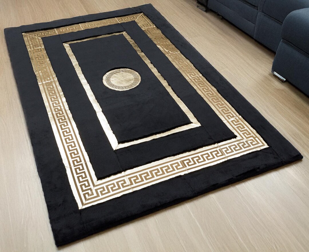 Super Soft Black Gold Shaggy Rugs Fluffy Rug, 5x8 Feet, Indoor Modern ...