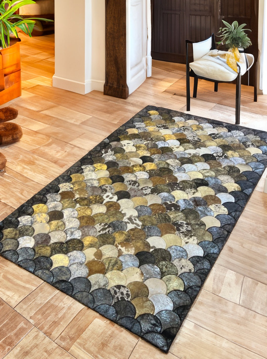 Multicolor Geometric Cowhide Exclusive Living Room Cowhide Rug, Custom ...