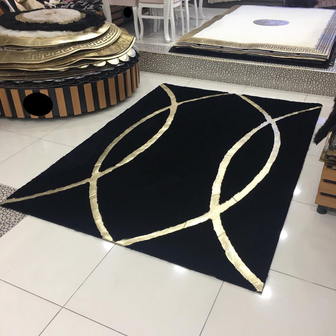 Black Gold 5x8 Area Rug for Living Room Fluffy Shaggy Area - Etsy