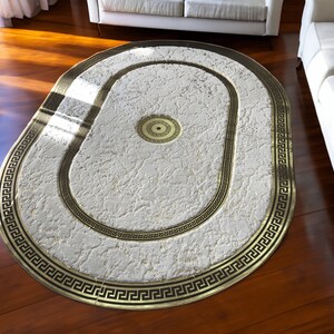 Geometric Plush Area Faux Leather White Gold Rug, Living Room Rug Large ...