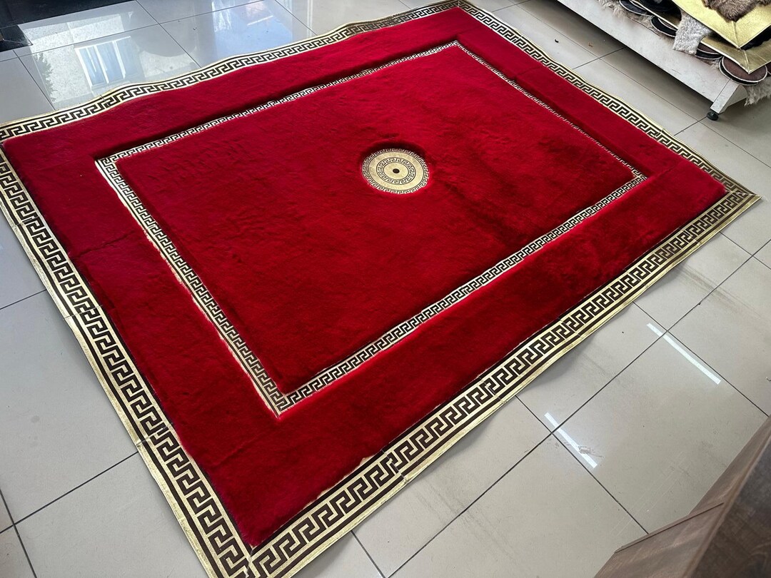 Soft Red Gold Luxurious Plush Rug, Elegant Plush Faux Fur Home Decor ...