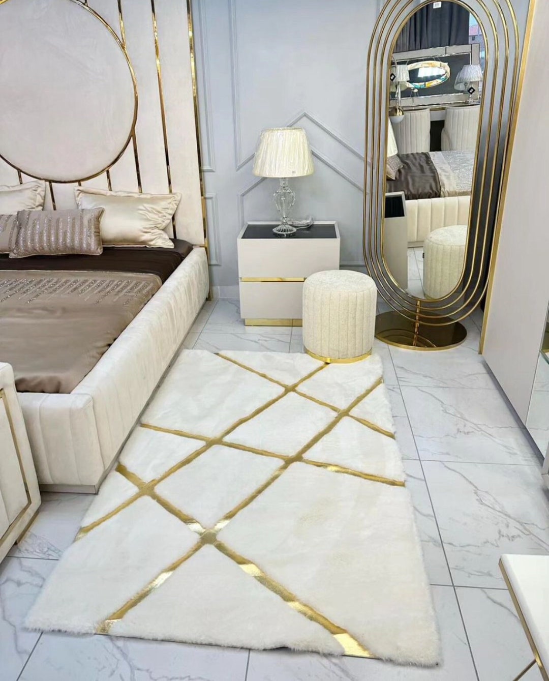 Geometric Plush Area White Custom High Quality Rug, Faux Fur Living ...