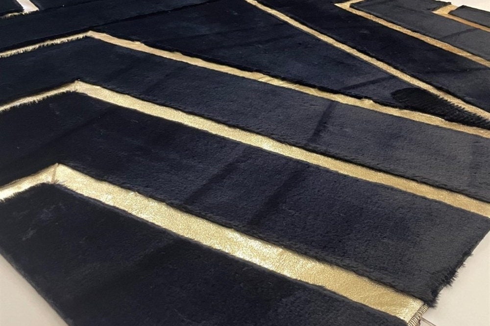 Black Gold Plush Area Rug, Black and Gold Fluffy Rug, Living Room Rug ...
