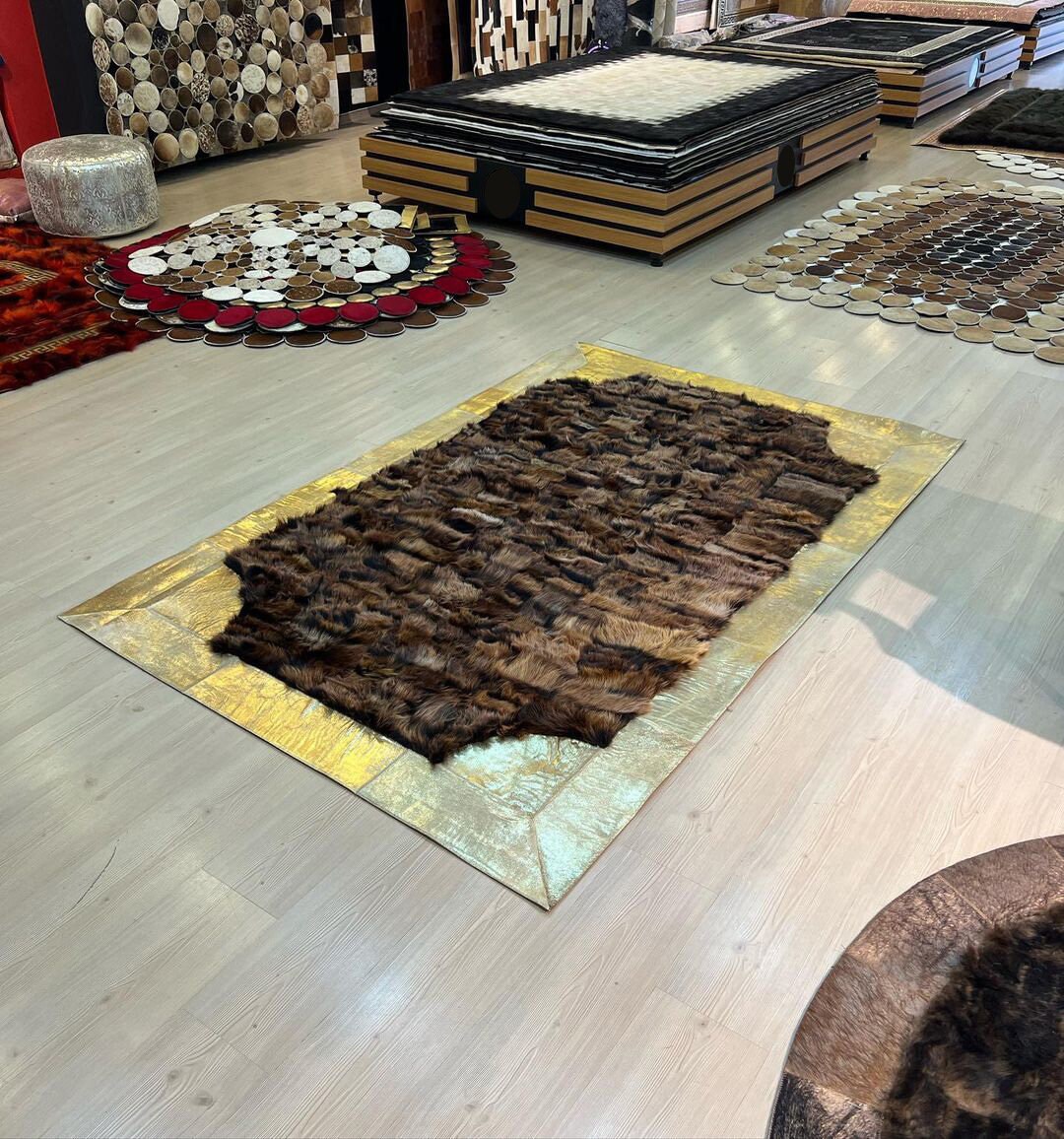Brown and Gold Luxury Sheepskin Rug, Decorative Unique Wool Rug, Brown ...