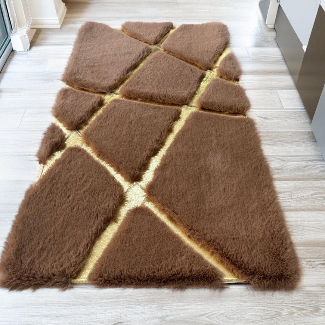 Luxury Caramel Gold Plush Area Rug, Faux Fur Living Room Rug, Custom ...