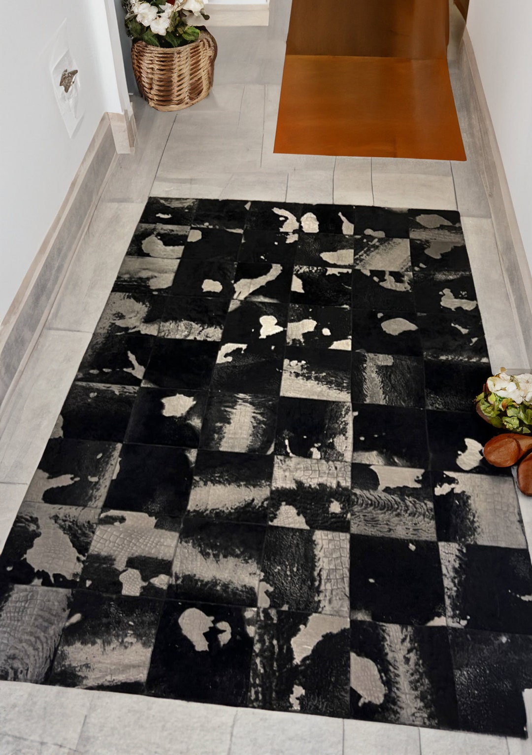 Outdoor Boho Leather Modern Living Room Cowhide Rug, 5x7 Cowhide Floor ...