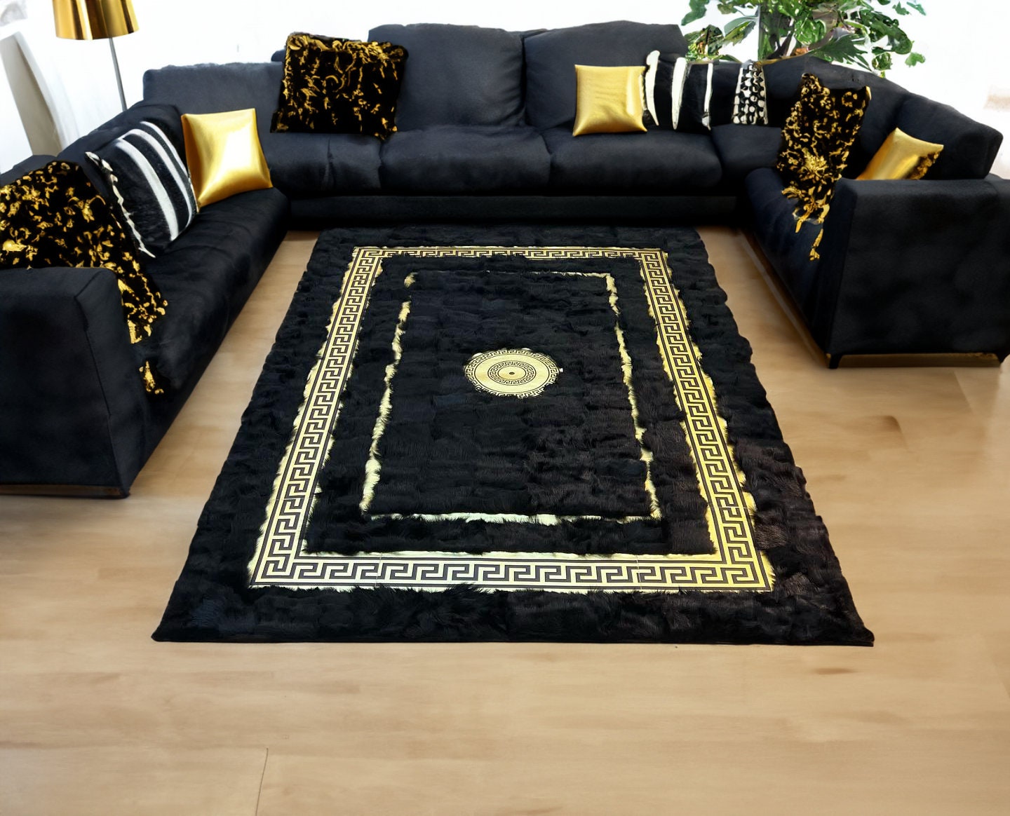 Luxury Black Gold Large Sheepskin Area Rug 6 X 8, Black Sheepskin Rug ...