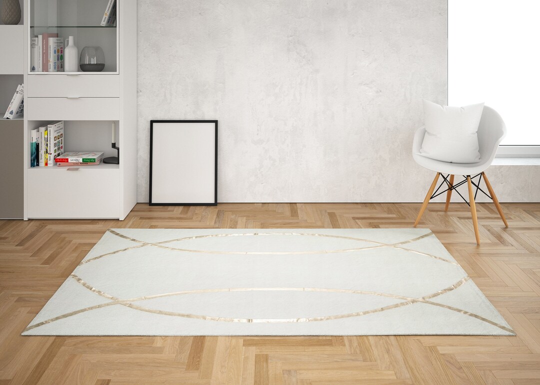White Gold Plush Area Rug, White and Gold Plush Rug, White Living Room ...