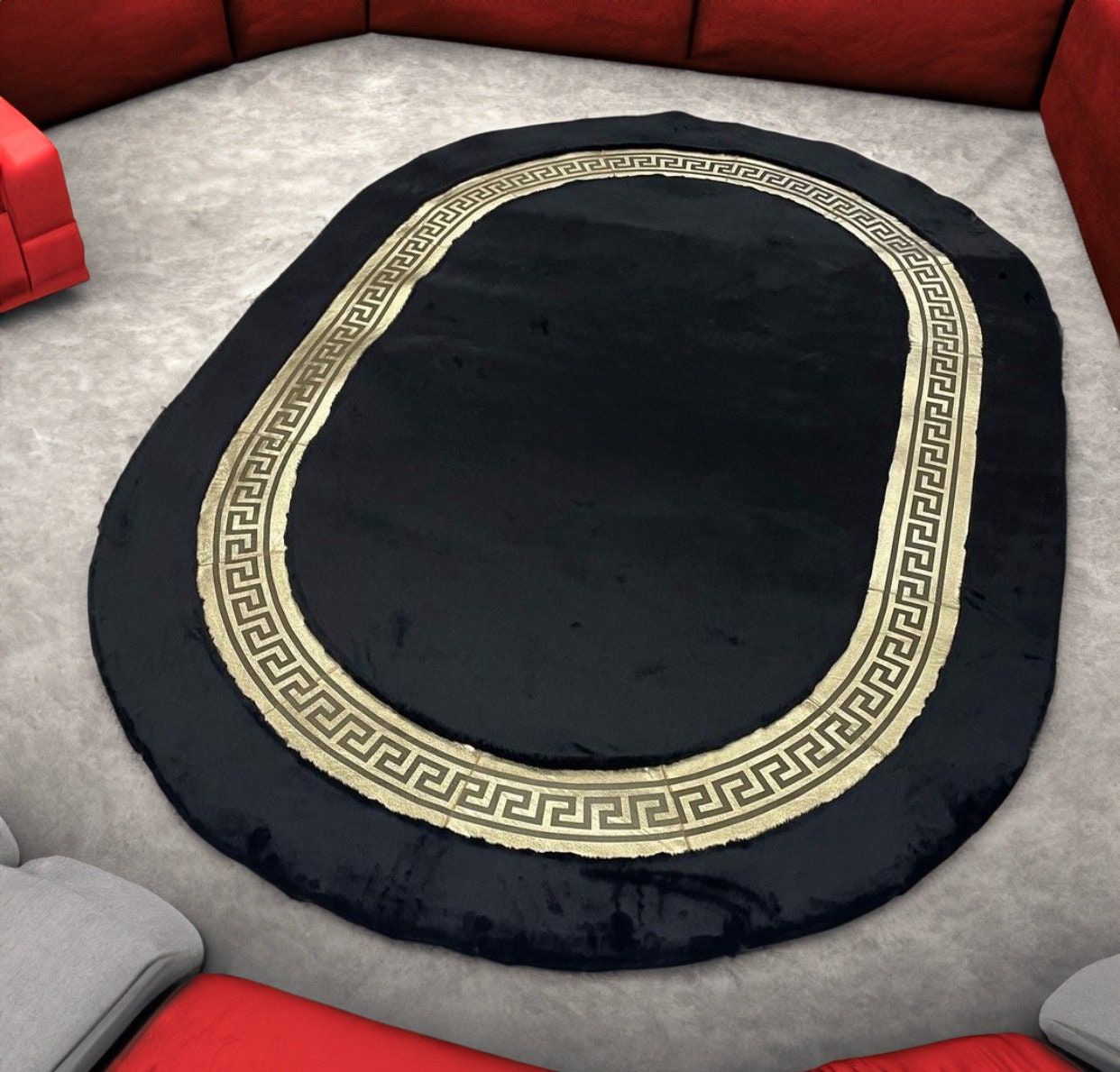 Oval Faux Fur Black Gold Area Modern Soft Rug Faux Fur Soft - Etsy
