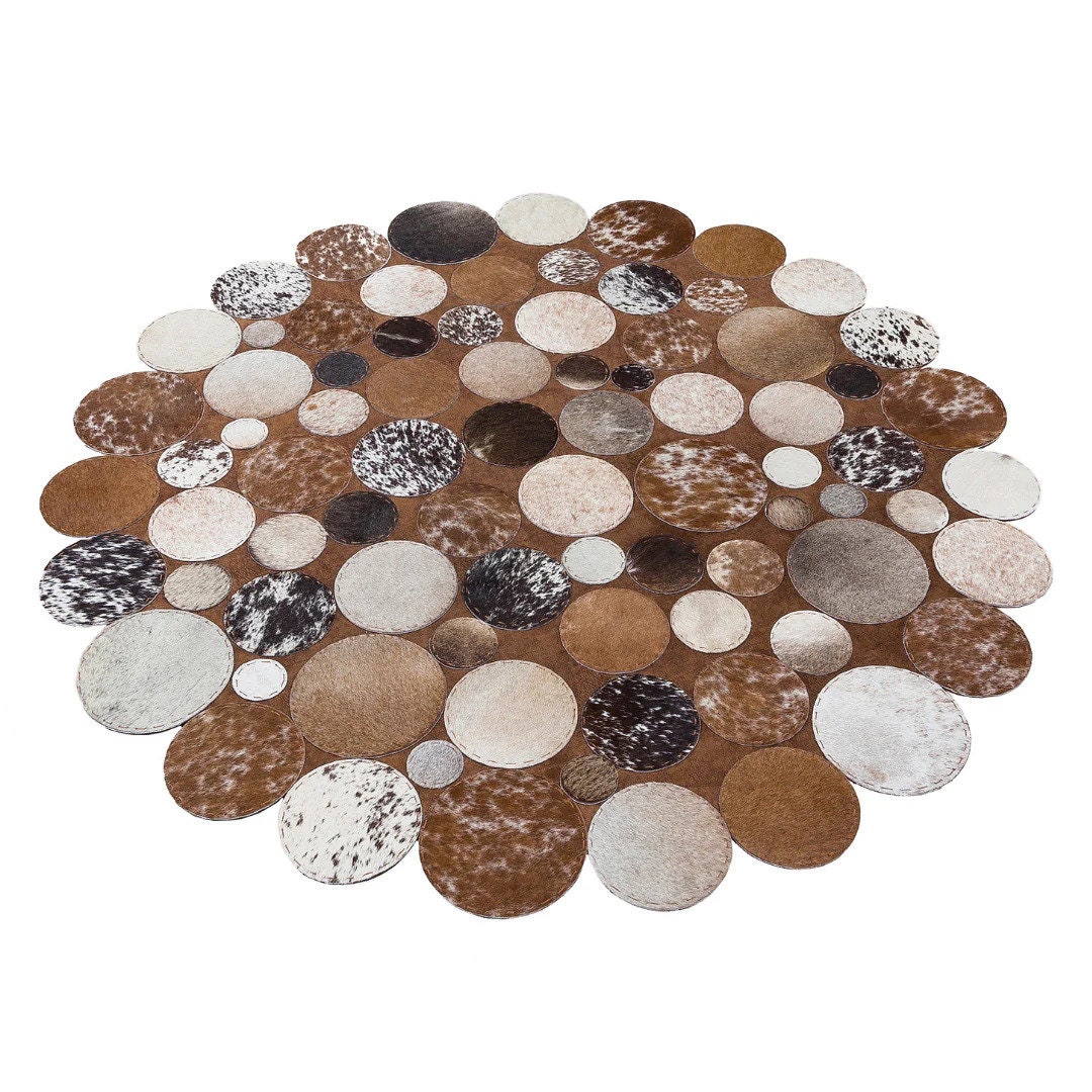 Geometric Round Circle Real Cowhide Rug, Handmade Patchwork Area Rug ...
