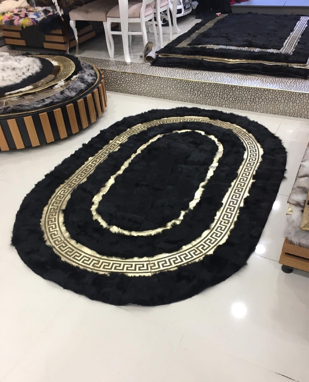 Luxury Black Gold Oval Sheepskin Area Rug 6 X 8, Natural Sheepskin Oval ...