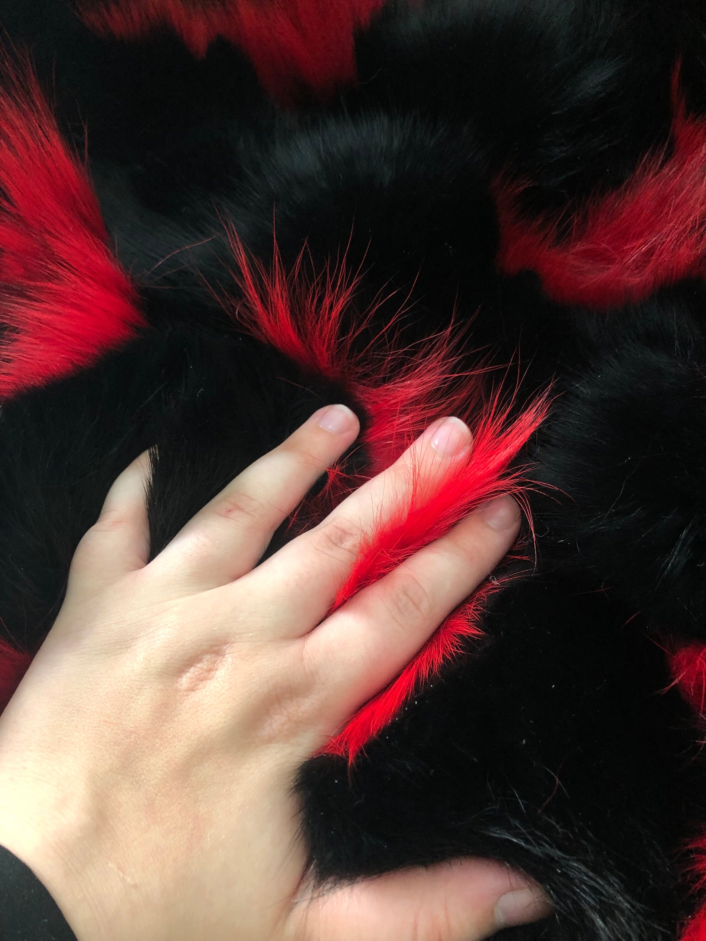 Red Black Fur Wool Square Rug for Living Room, Designer Fluffy Area Rug ...