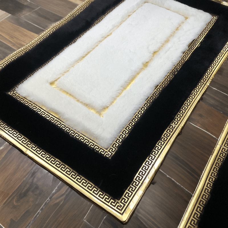 Black and Gold Shaggy Rug - Etsy