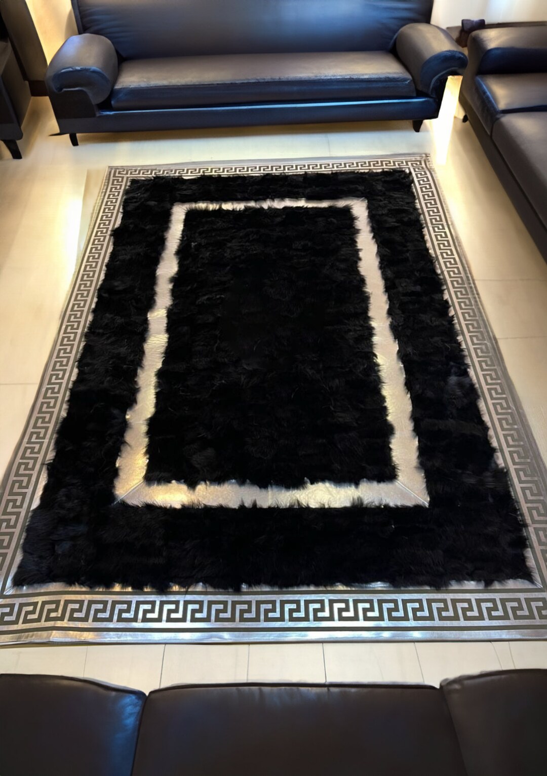 Luxury Black Silver Large Sheepskin Area Rug 6 X 8, Modern Sheepskin ...