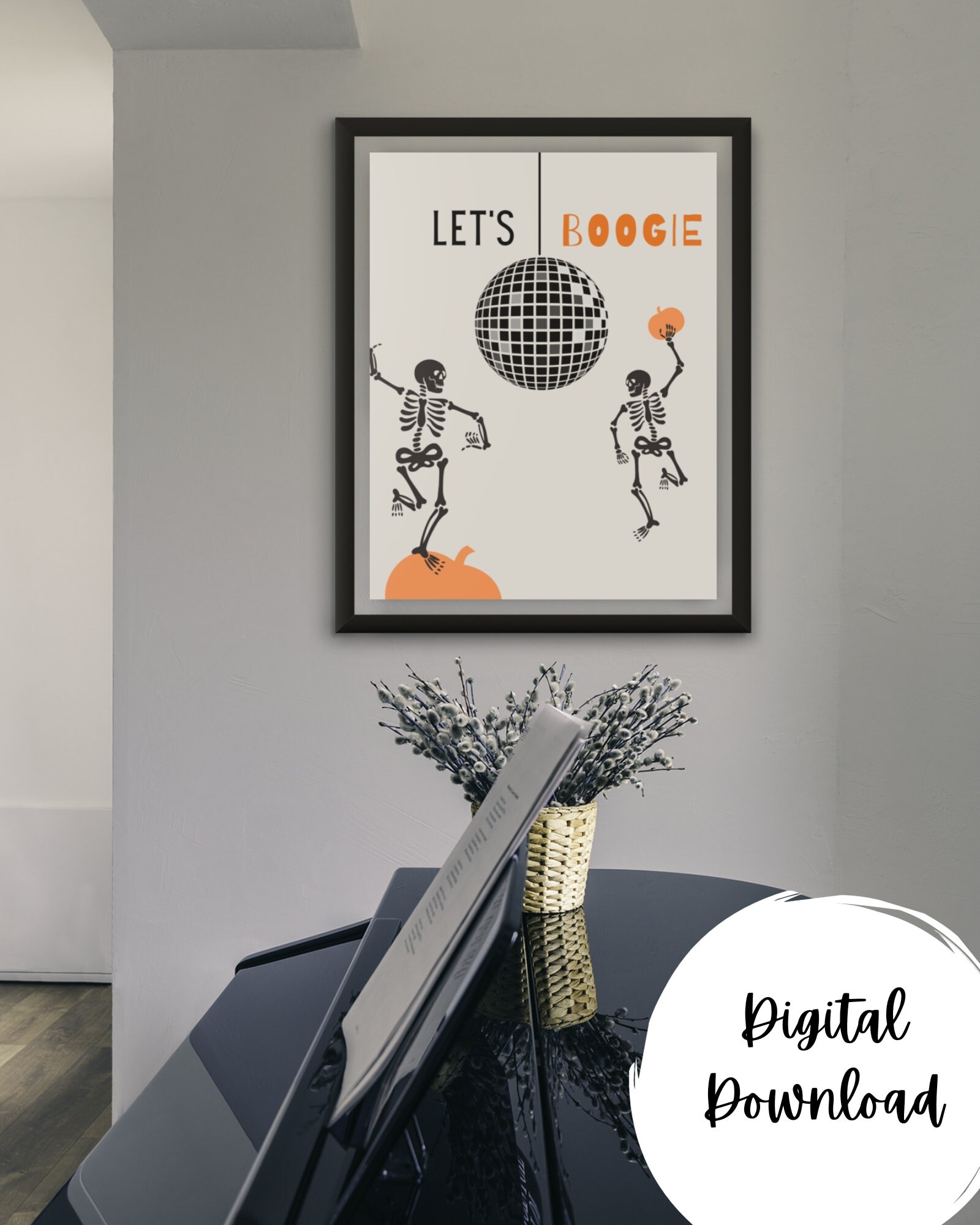 Skeleton Boogie Poster Funny Halloween Poster Digital Wall Art Room ...