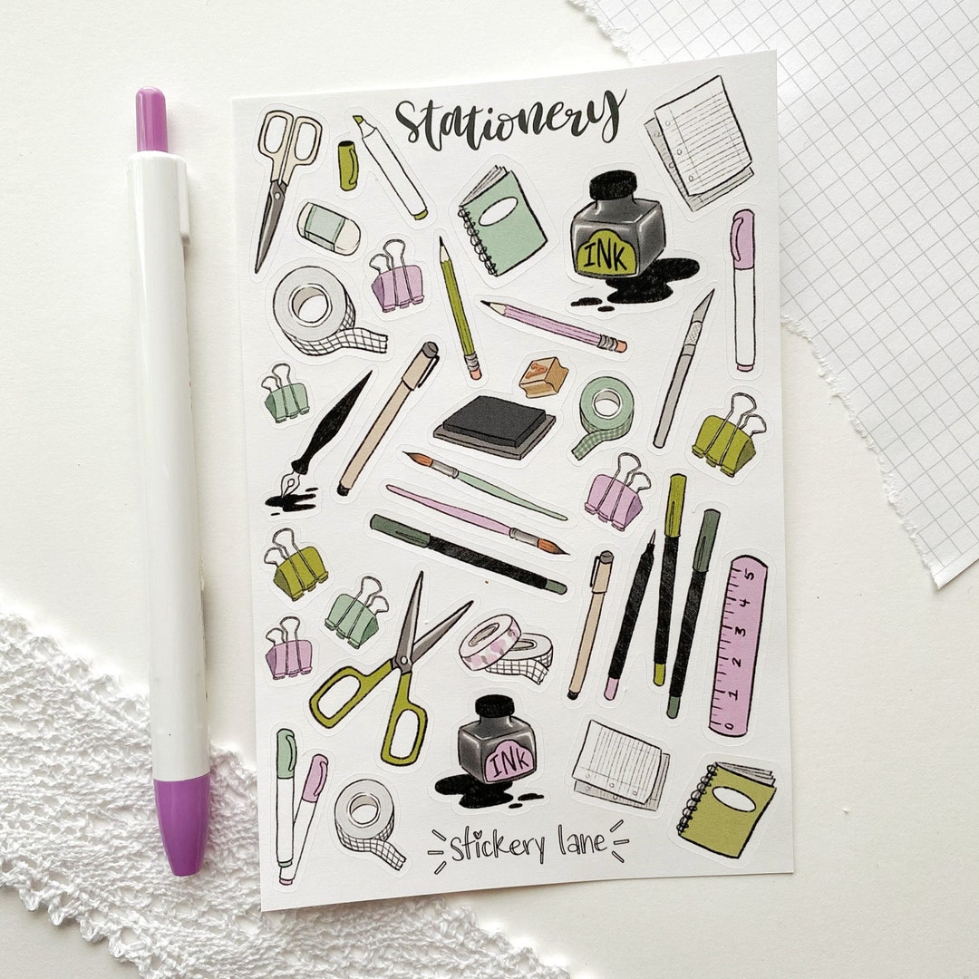 Stationery Sticker Sheet | Stickers for Bullet Journal and Scrapbook - Etsy