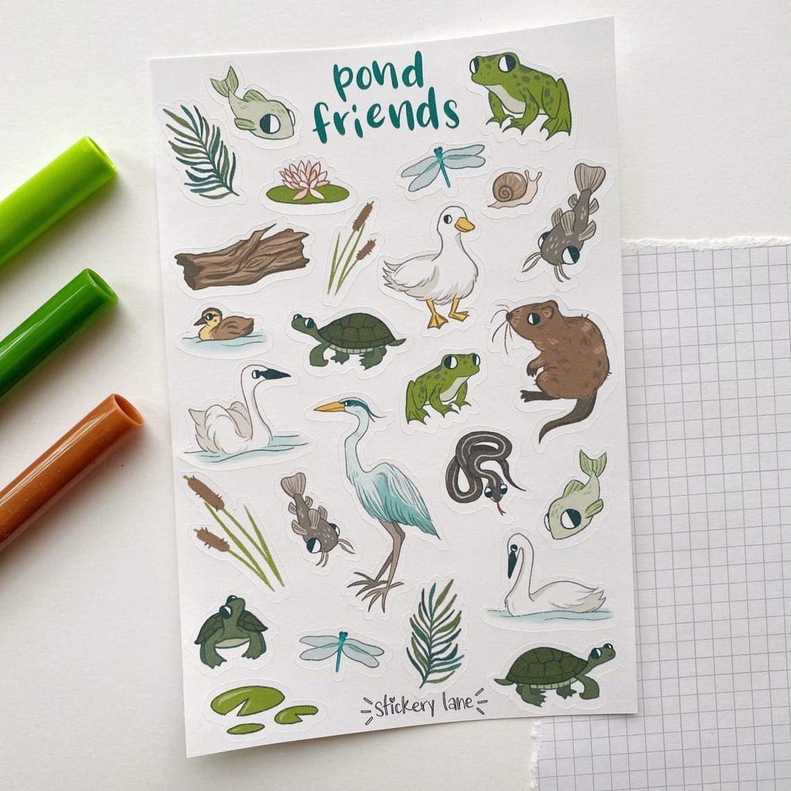 Pond friends sticker sheet stickers for bullet journal and | Etsy