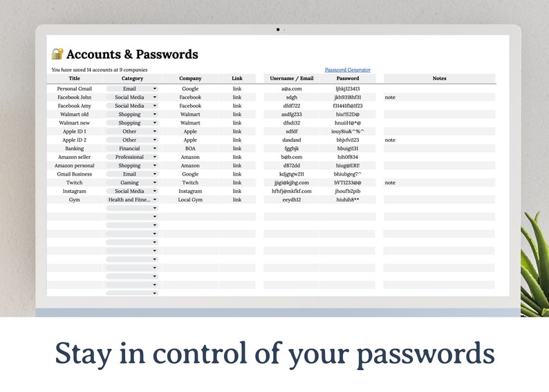 Minimalist Accounts & Passwords Tracker | Keep Your Logins and ...