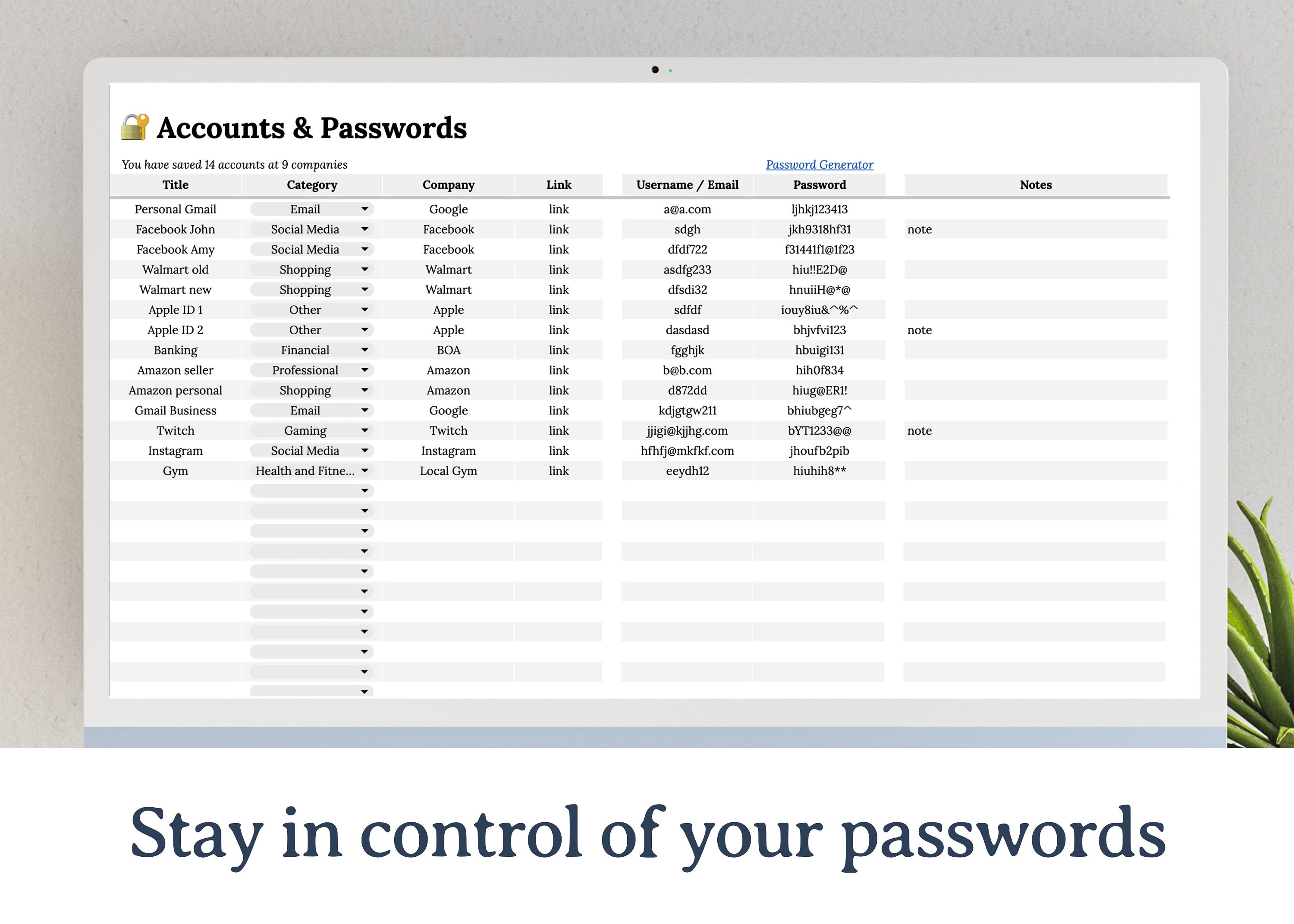 Minimalist Accounts & Passwords Tracker | Keep Your Logins and ...