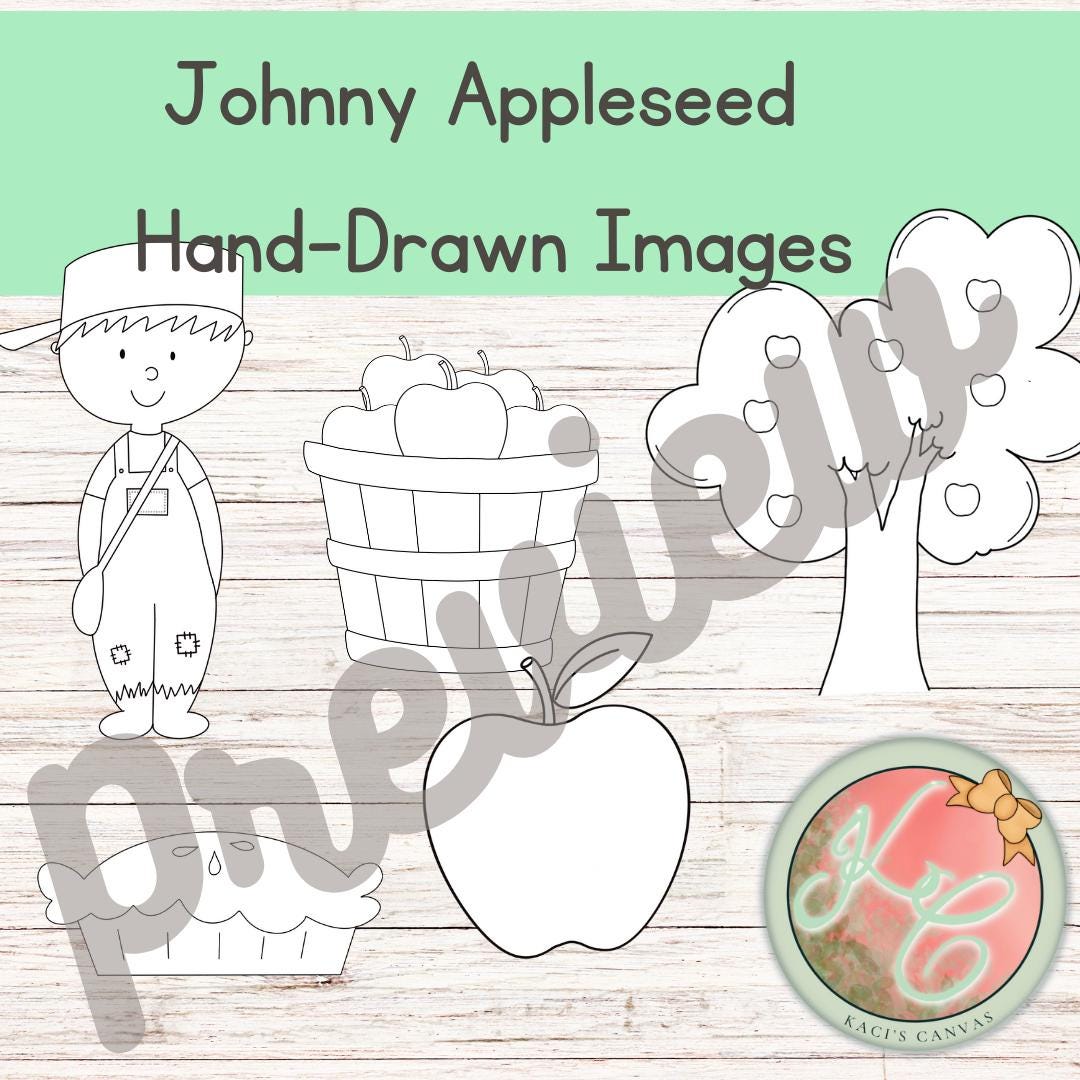 Johnny Appleseed Hand-drawn Images for Teaching Resources and Personal ...