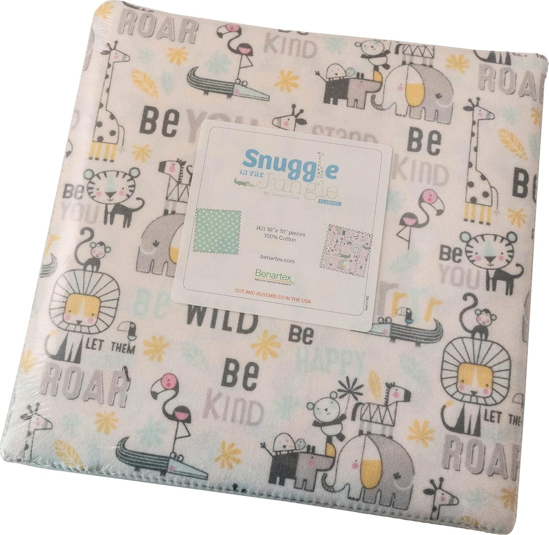 Snuggle in the Jungle Flannel 10"x10" Layer Cake | BENARTEX | Baby ...