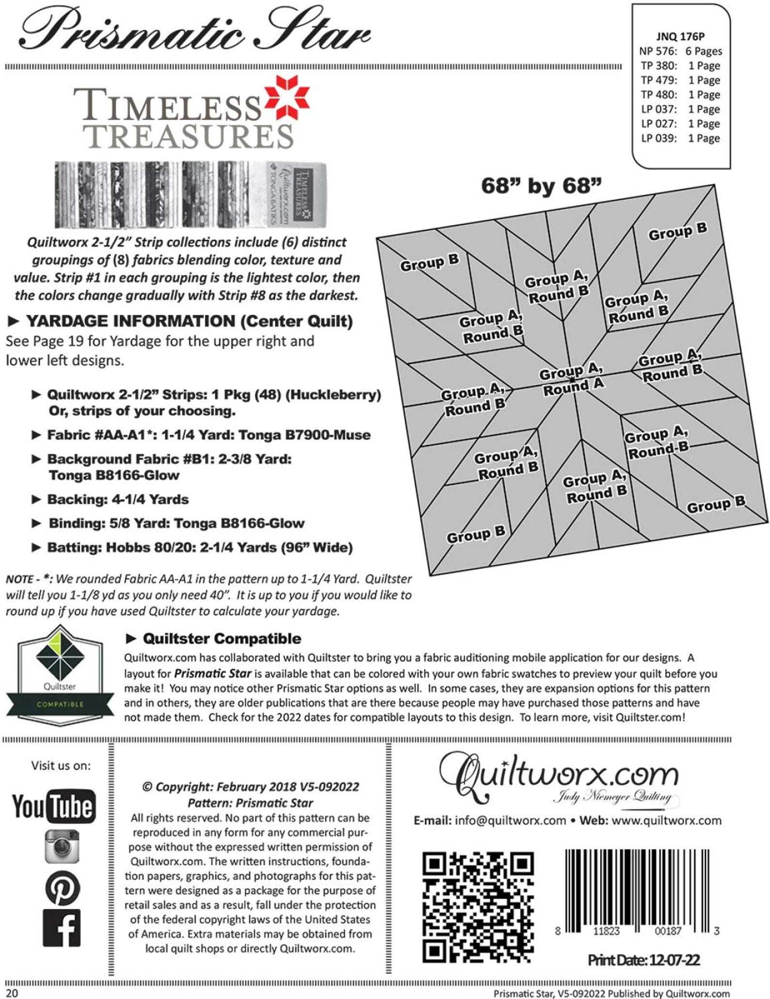 Prismatic Star Quilt Pattern | Quiltworx Judy Niemeyer | 68x68 | Batik ...