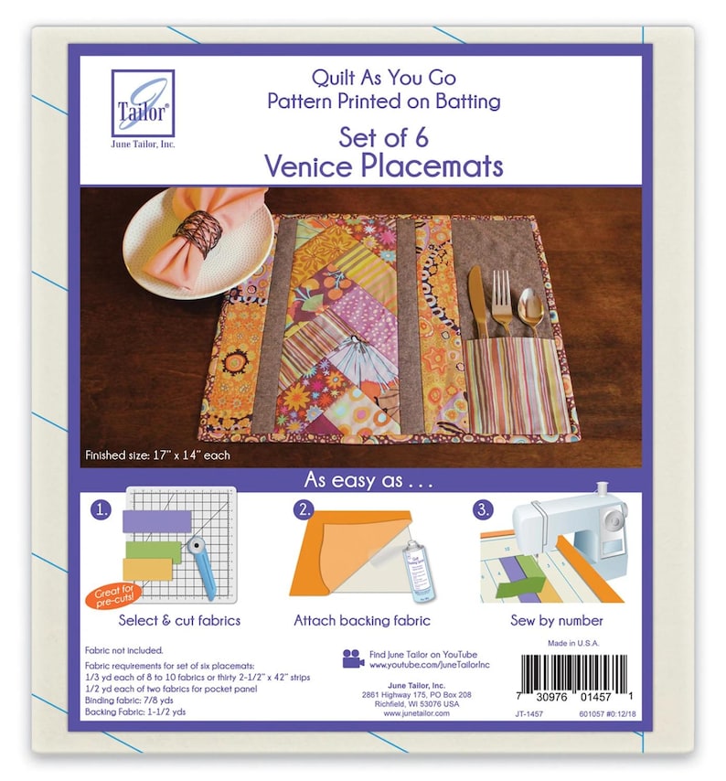 Quilt as You Go Placemat Venice Pattern | June Tailor | Printed Quilt ...