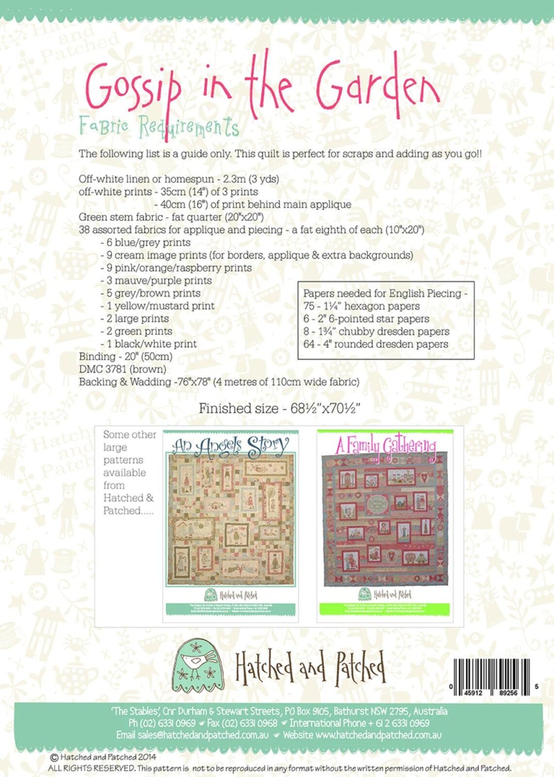 Gossip in the Garden Quilt Pattern | Anni Downs Hatched and Patched ...