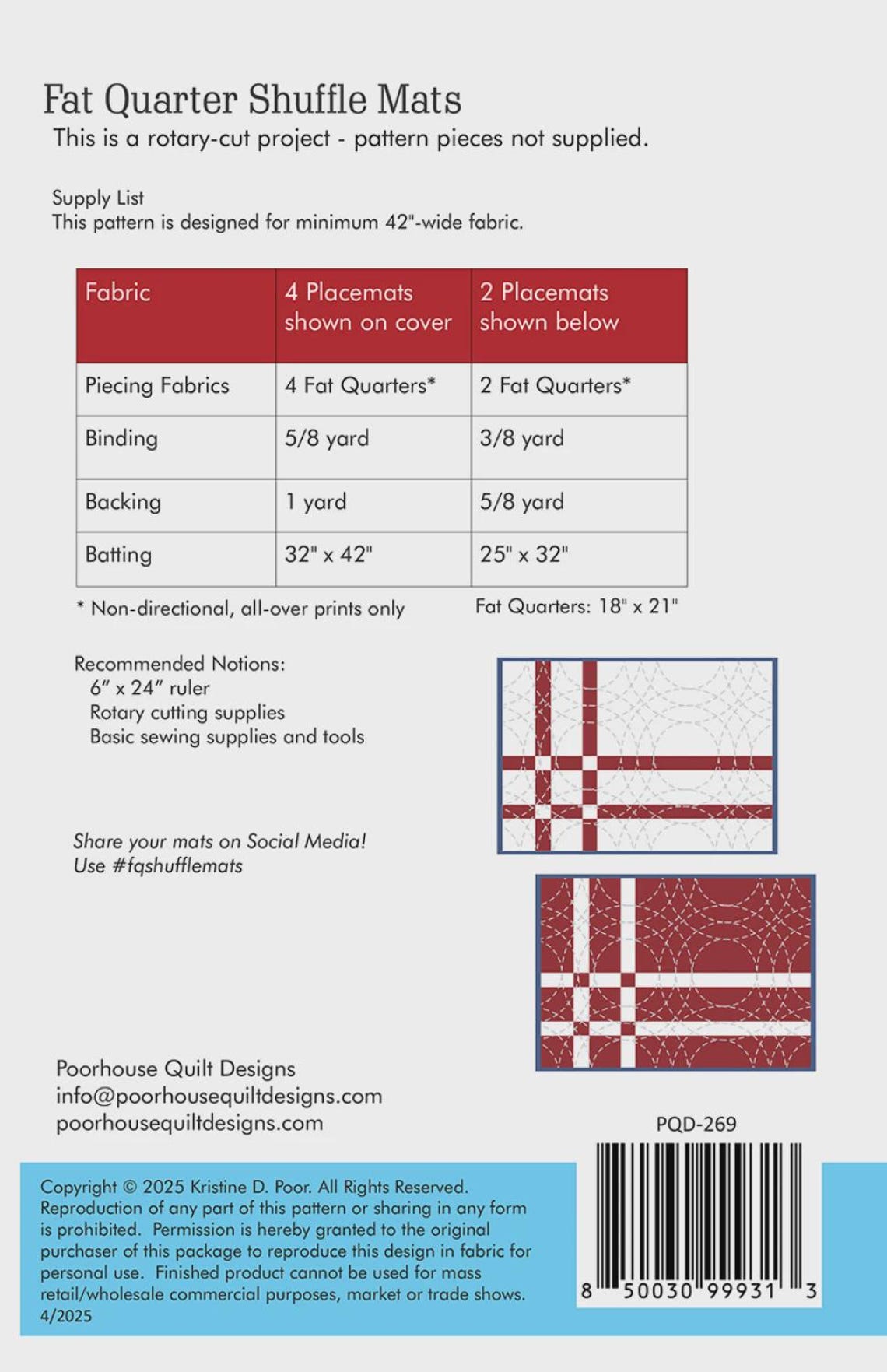 Fat Quarter Shuffle Mats Placemats Patterns | PQD-269 | Poorhouse Quilt ...