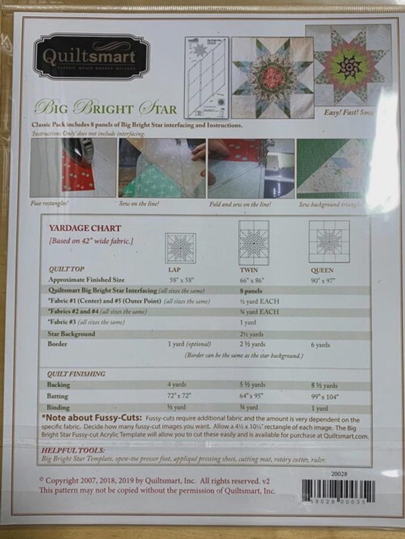 Big Bright Star Pack Quilt Pattern | QS20028 | Quiltsmart | Pre-printed ...