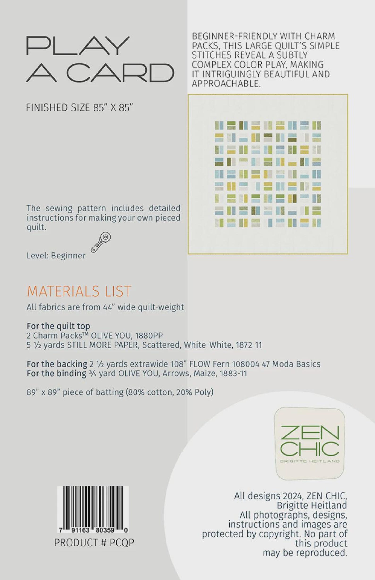 Play A Card Quilt Pattern | PCQP | Zen Chic Brigitte Heitland | Modern ...