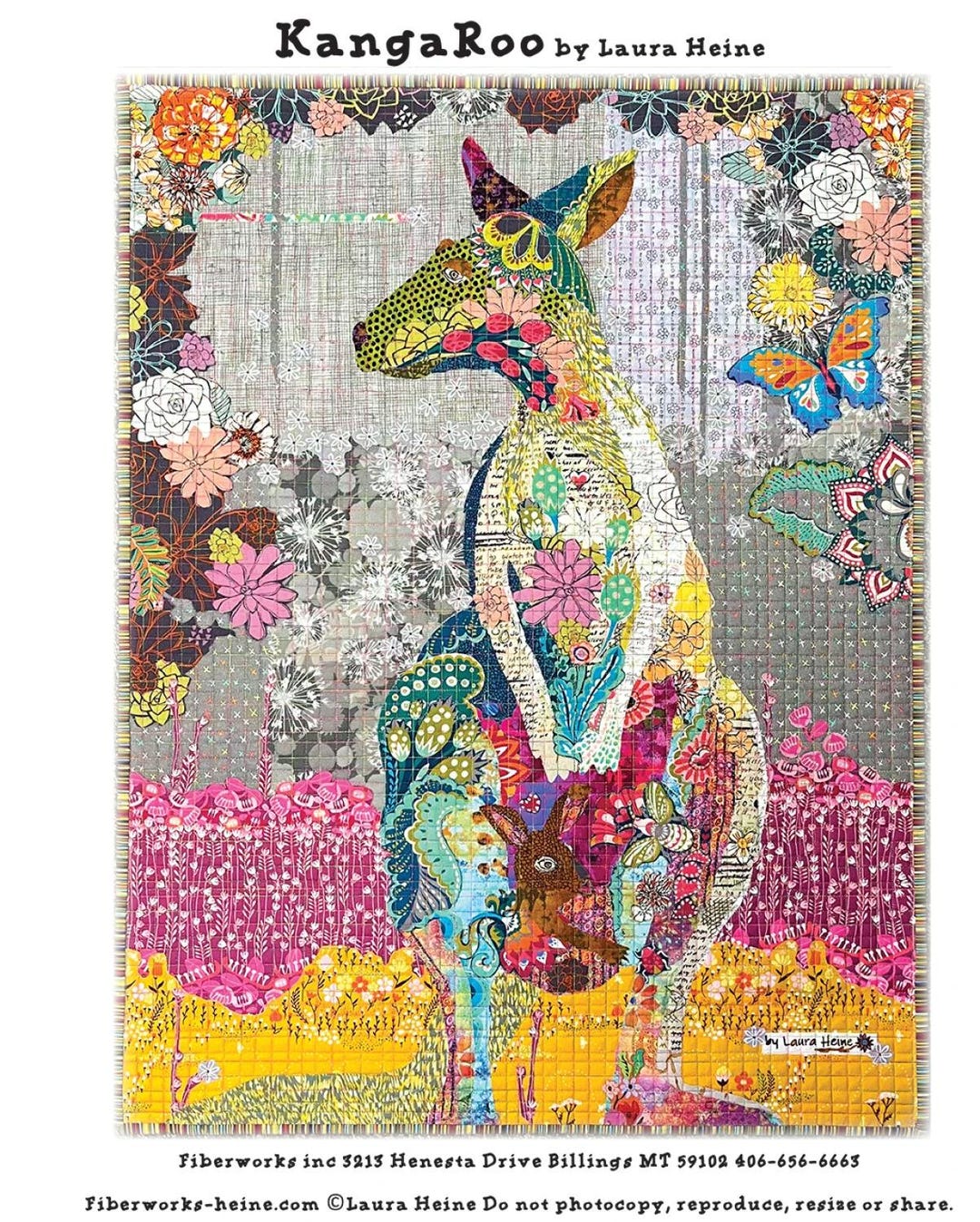 Kangaroo Collage Pattern | Laura Heine Fiberworks | 23x31 Wall Hanging ...
