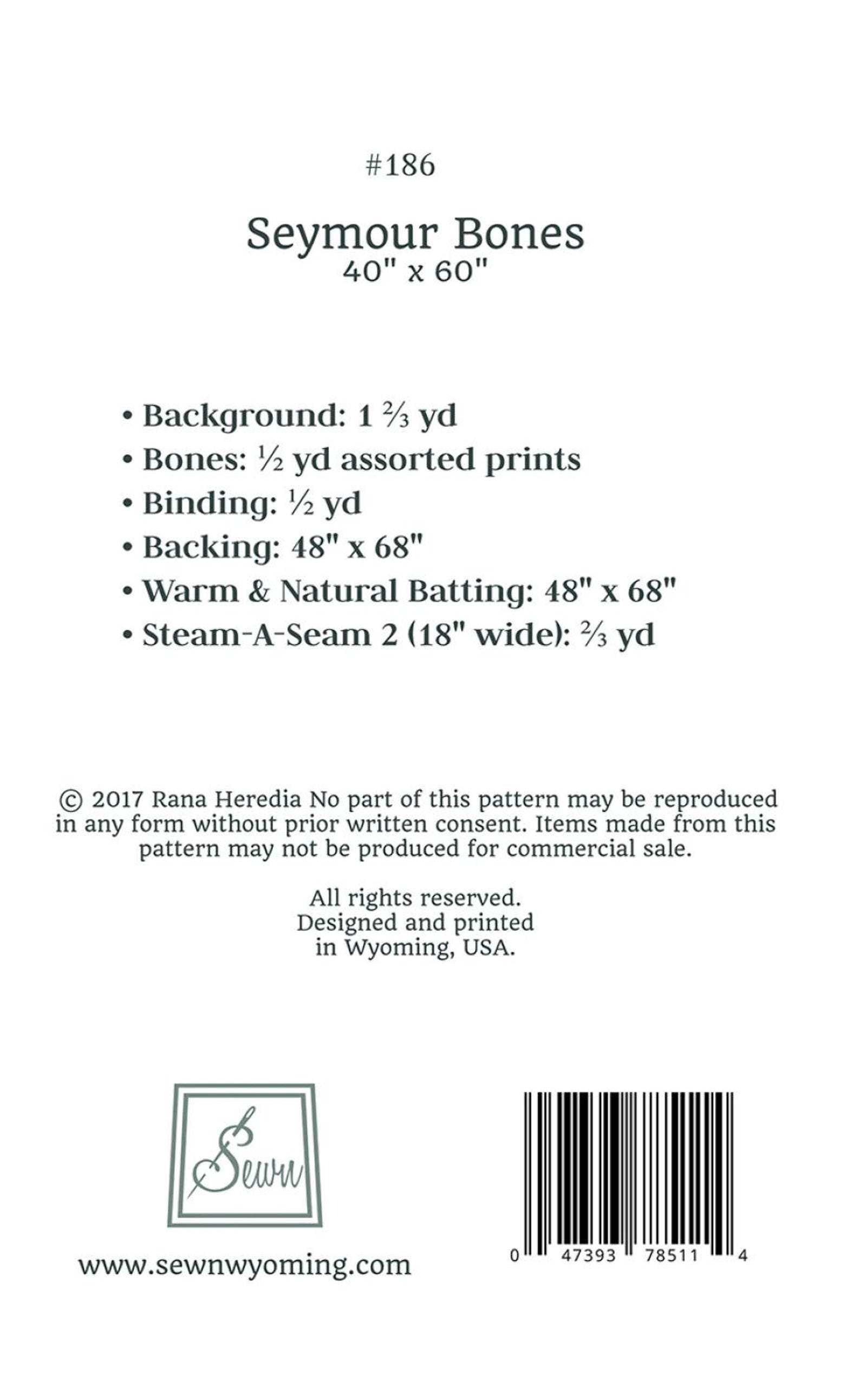 Seymour Bones Quilt Pattern | TF186S | Sewn Wyoming | Wall Hanging Easy ...
