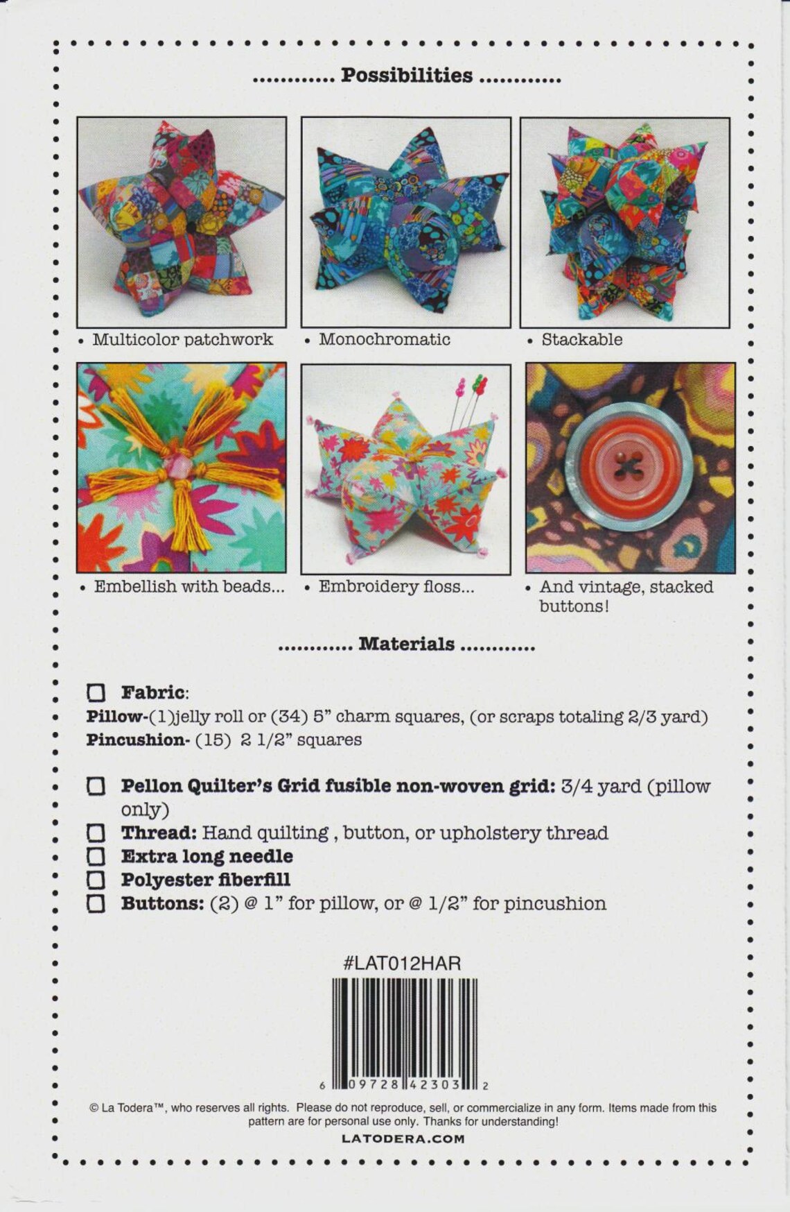 Harlequin Star Pillow and Pincushion Pattern | LAT012HAR | La Todera ...